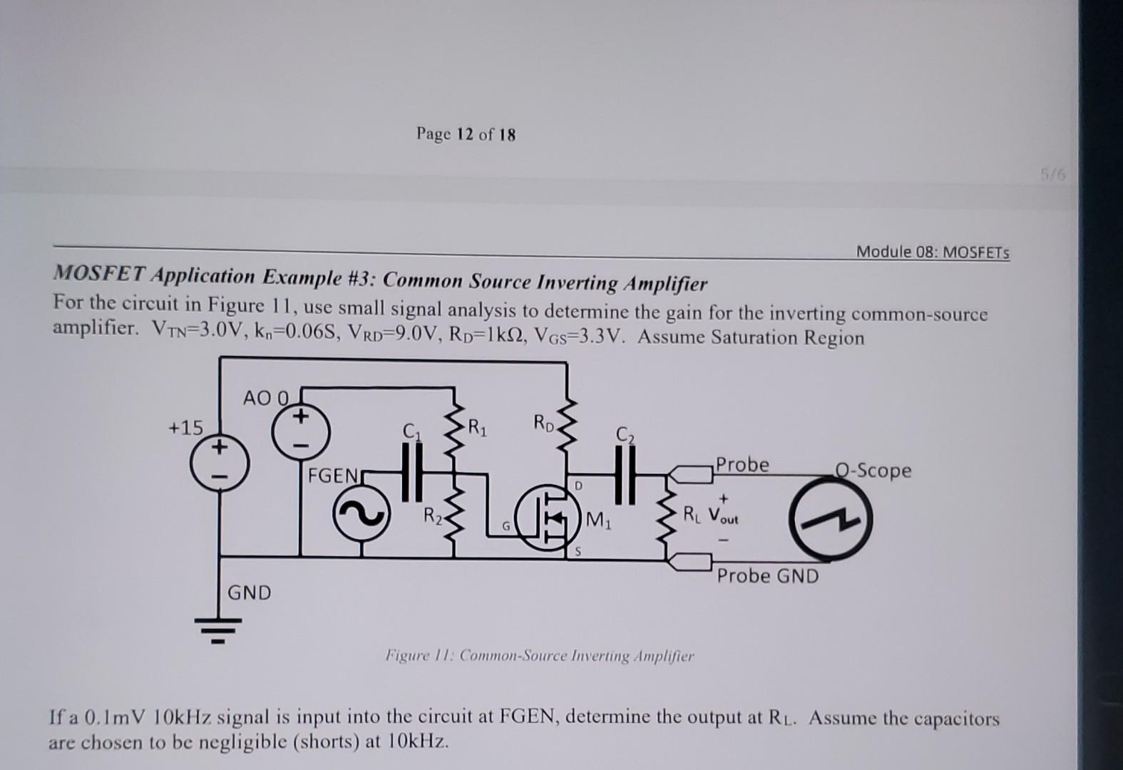 Solved MOSFET Application Example \#3: Common Source | Chegg.com