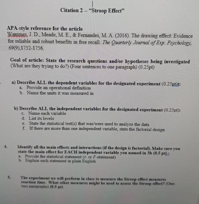 Solved Citation 2 -- ﻿"Stroop Effect"APA-style reference for | Chegg.com