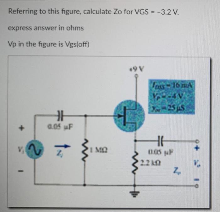 Solved Referring to this figure, calculate Zo for VGS = -3.2 | Chegg.com