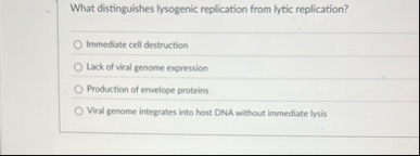 Solved What distinguishes lysogenic replication from lytic | Chegg.com