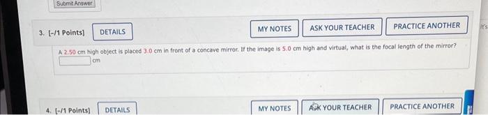 Solved A. 2.50 cm high object is placed 3.0 cm in front of a | Chegg.com