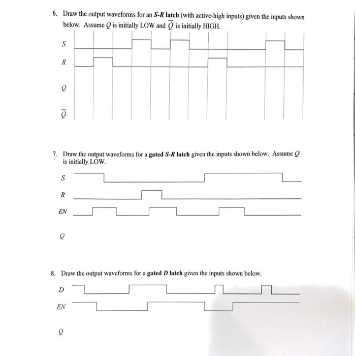 Solved 6. Draw the output waveforms for an S-R latch (with | Chegg.com