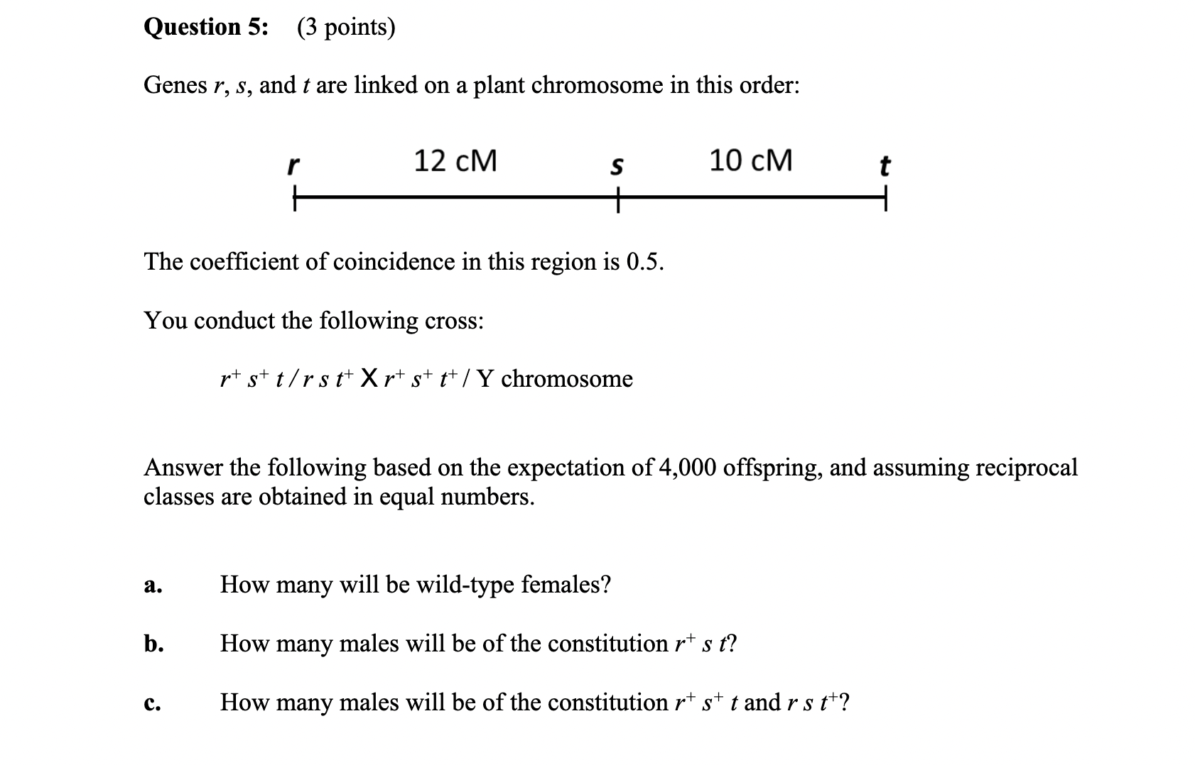 Solved Question 5: (3 ﻿points)Genes r,s, ﻿and t ﻿are linked | Chegg.com