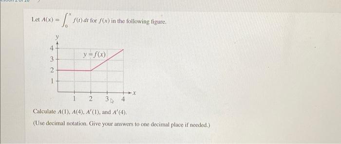 Solved Let A(x)=∫0xf(t)dt for f(x) in the following figure. | Chegg.com