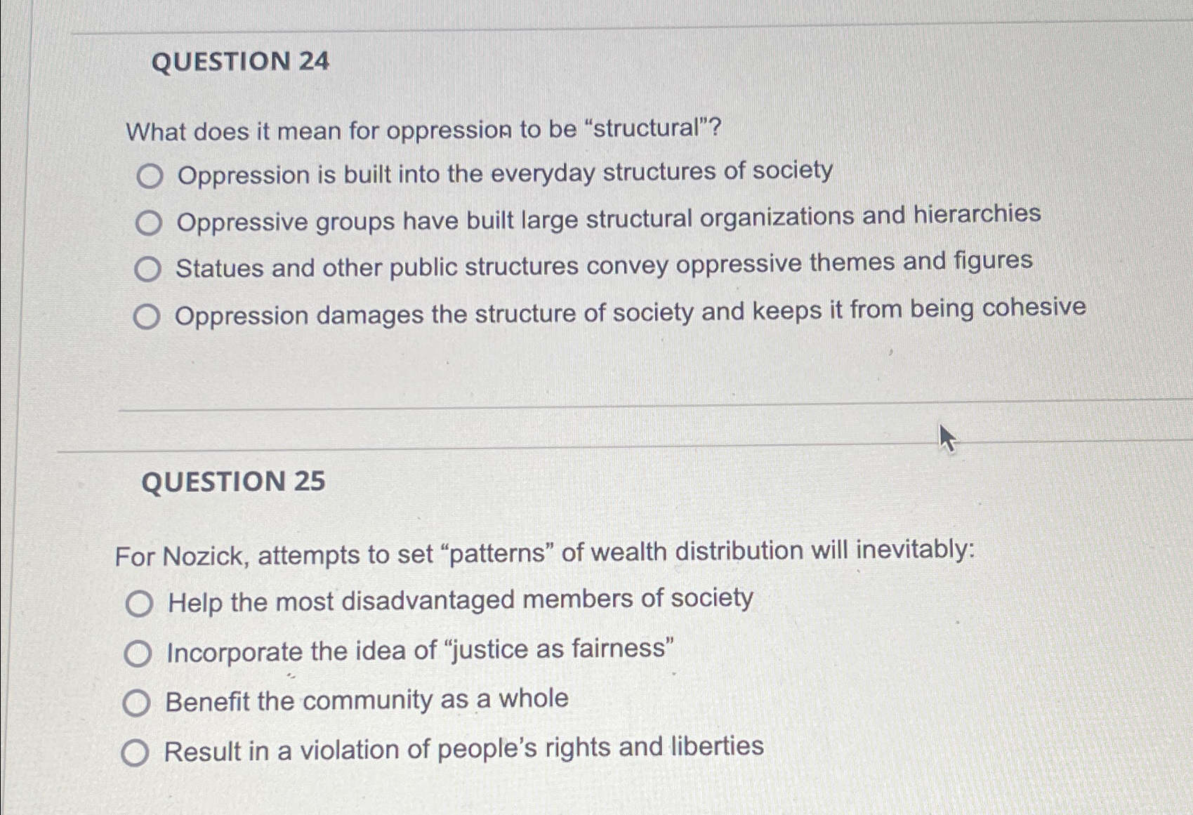 Solved Question 24what Does It Mean For Oppression To Be