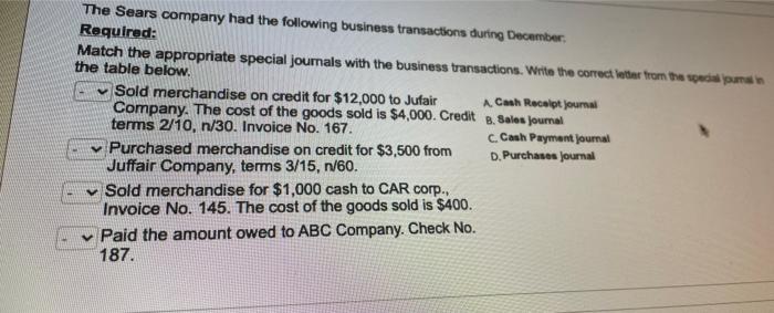 Solved The Sears company had the following business | Chegg.com