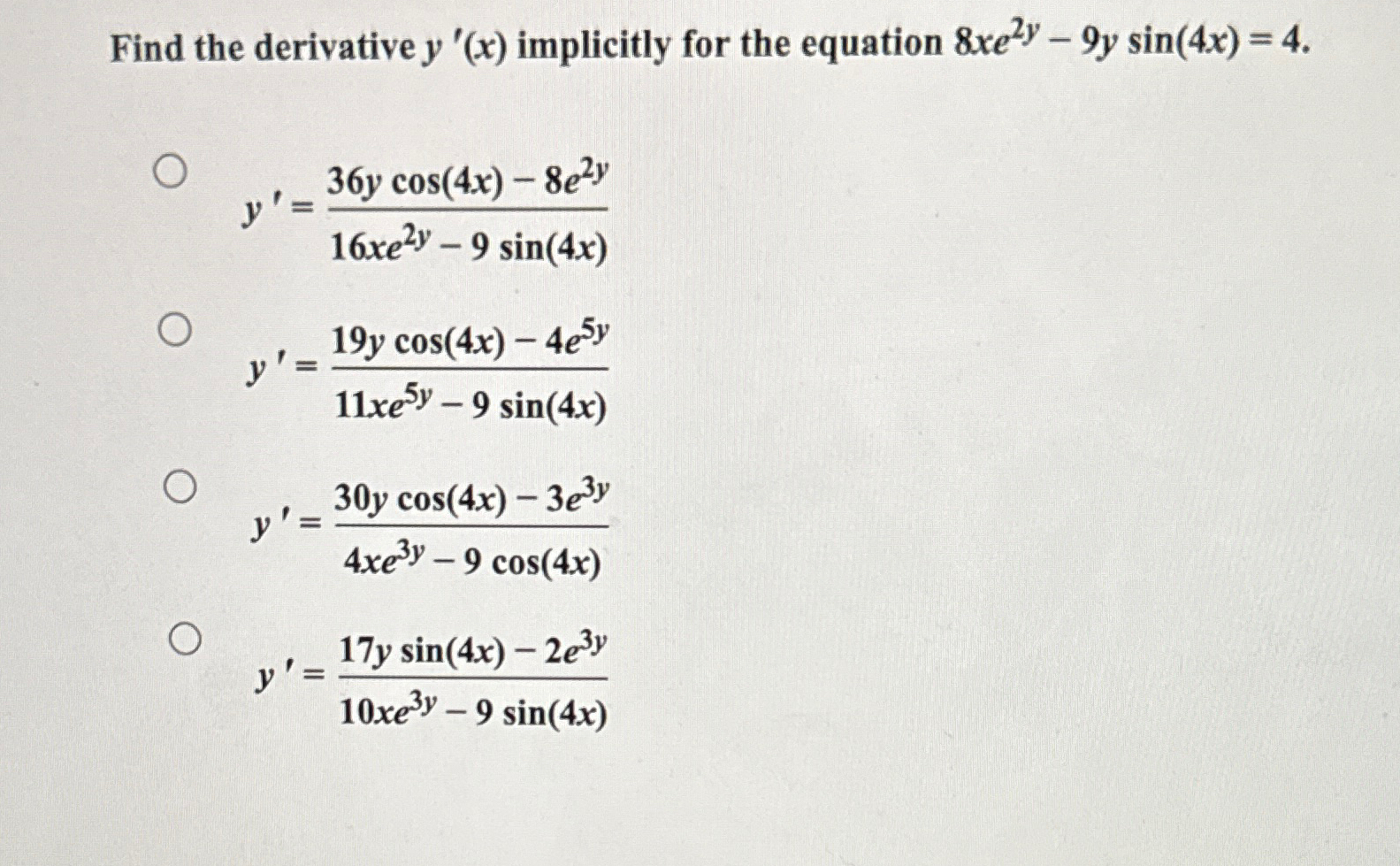Solved Find the derivative y'(x) ﻿implicitly for the | Chegg.com