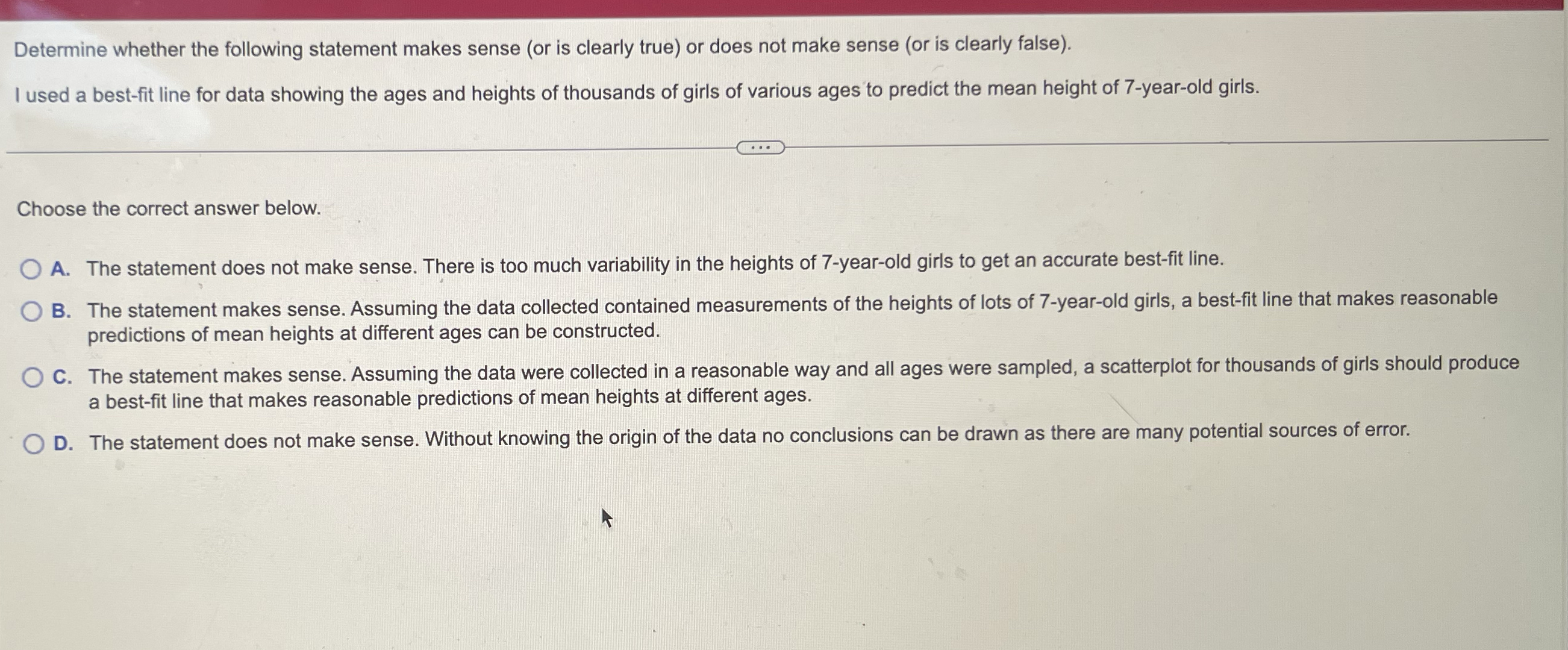 Solved Determine whether the following statement makes sense | Chegg.com