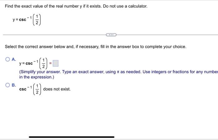 Solved Find the exact value of the real number y if it | Chegg.com