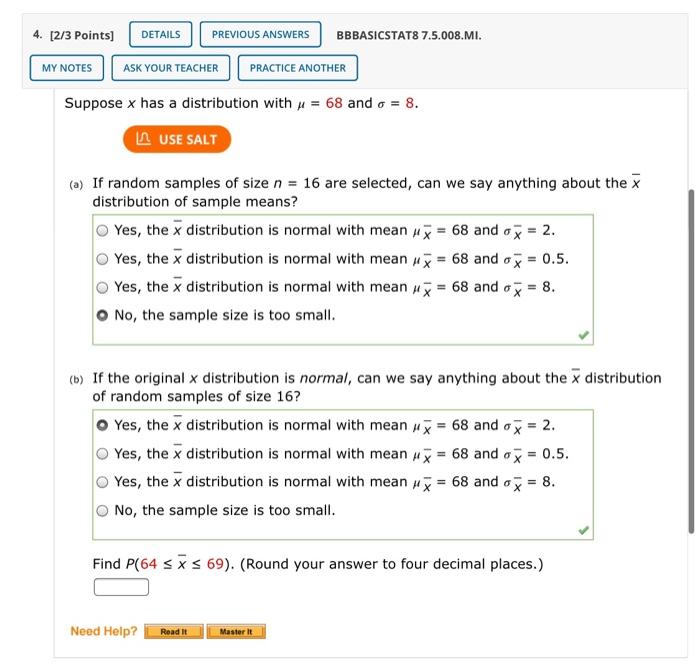 Solved DETAILS PREVIOUS ANSWERS 4. [2/3 Points) BBBASICSTAT8 | Chegg.com