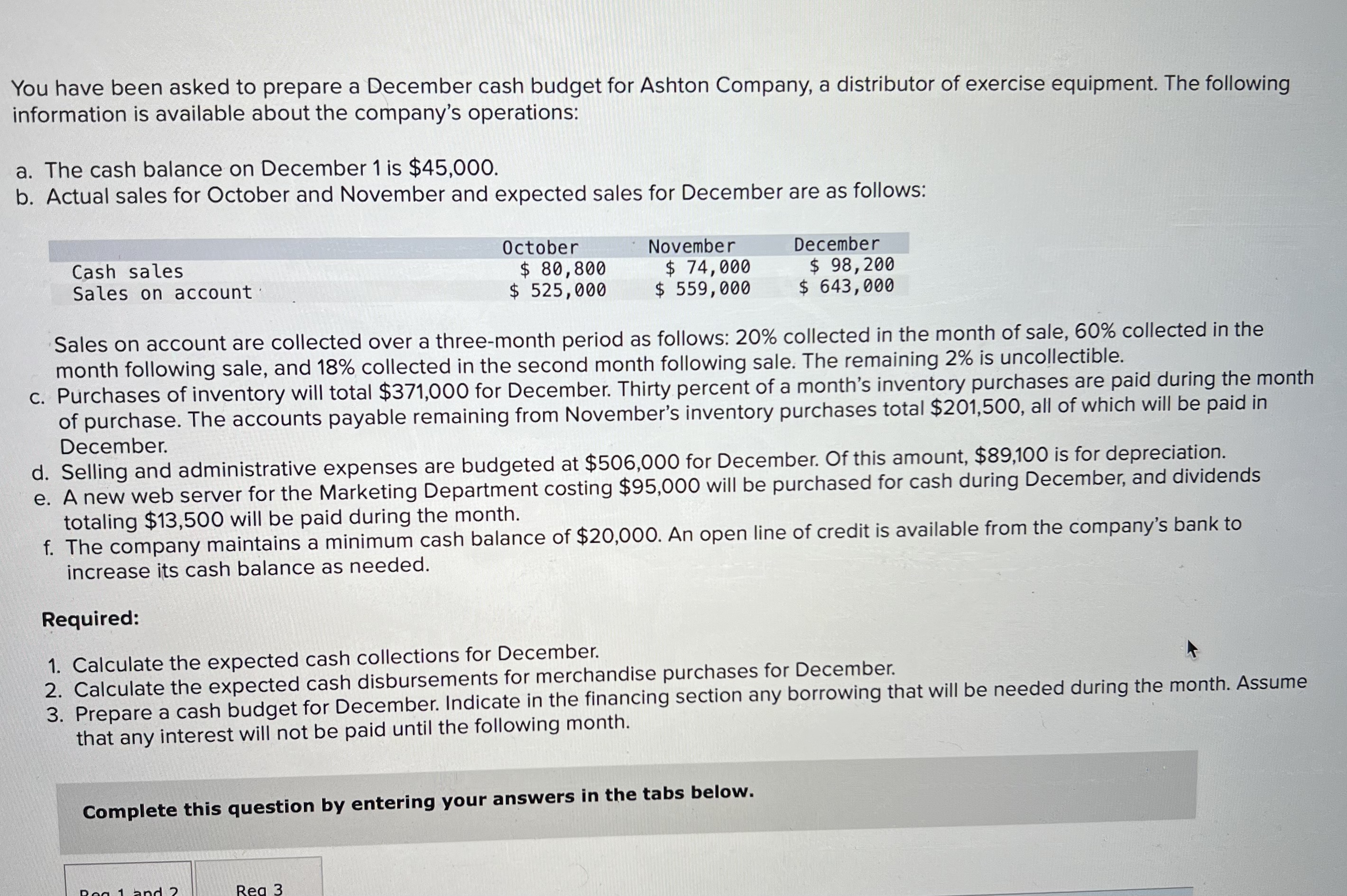 Solved 1. ﻿Calculate the expected cash balance for | Chegg.com