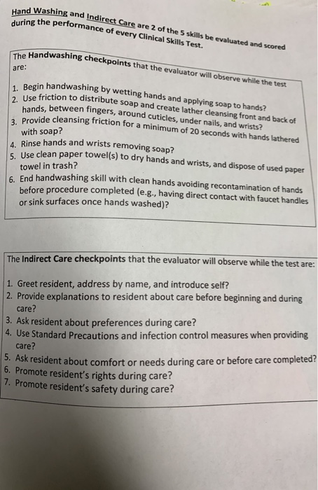 Solved Hand Washing and Indirect Care are 2 of the 5 skills | Chegg.com