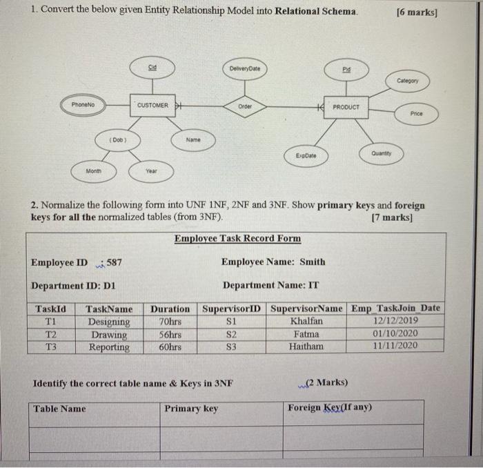 Solved 1. Draw an ERD for the below given scenario. [6 | Chegg.com