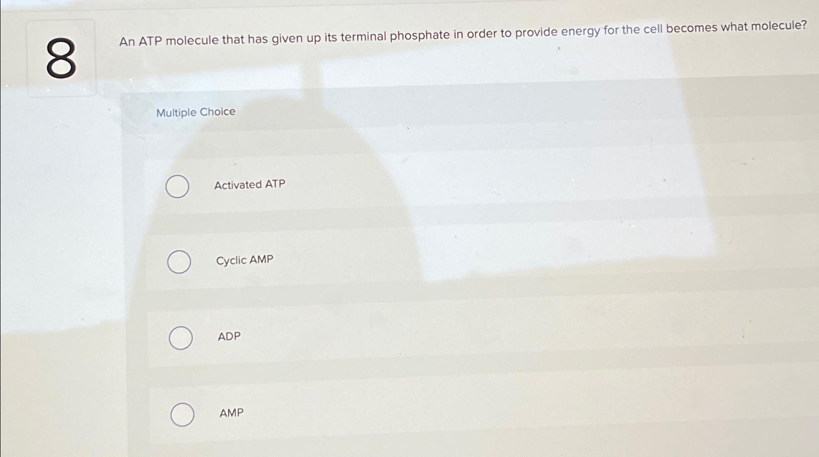 Solved An ATP molecule that has given up its terminal | Chegg.com