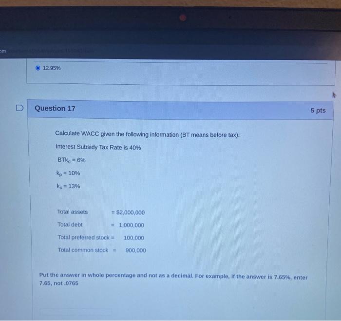 Solved Calculate WACC given the following information (BT | Chegg.com