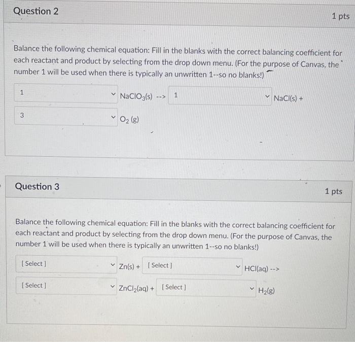 Solved Balance the following chemical equation: Fill in the | Chegg.com