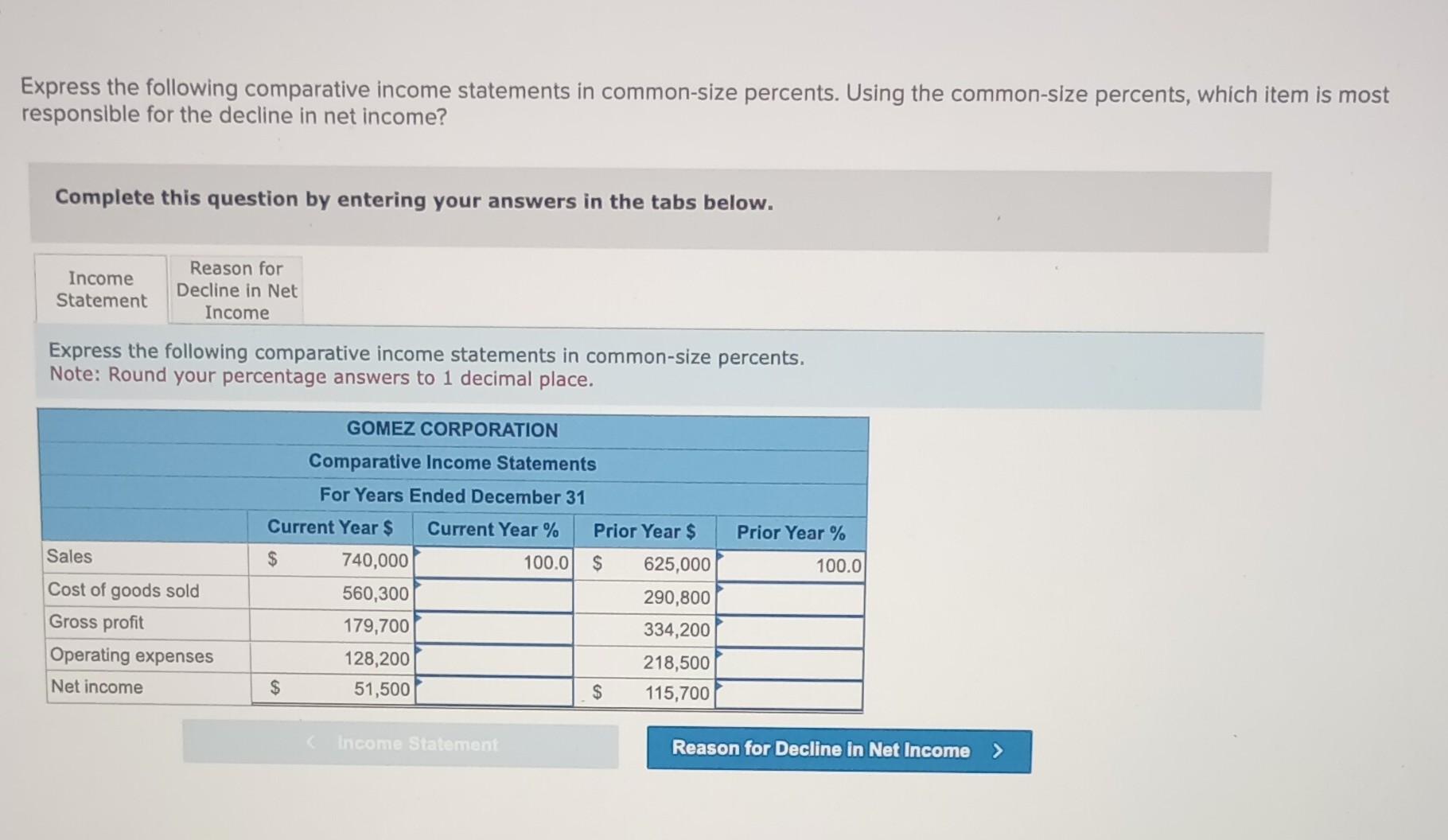 Express the following comparative income statements | Chegg.com