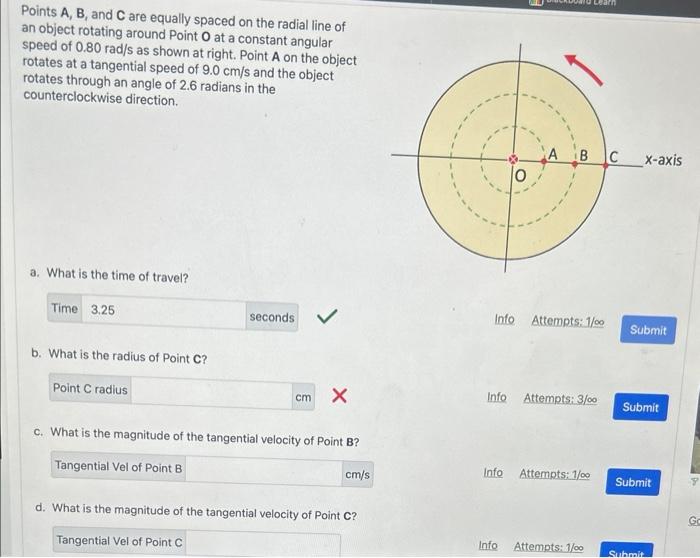 Solved Points A, B, and C are equally spaced on the radial | Chegg.com