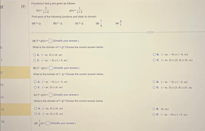 Solved Functions f and g are given as follows. | Chegg.com
