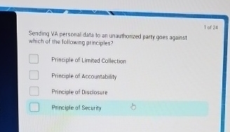 Solved 1 ﻿of 24Sending VA personal data to an unauthorized | Chegg.com