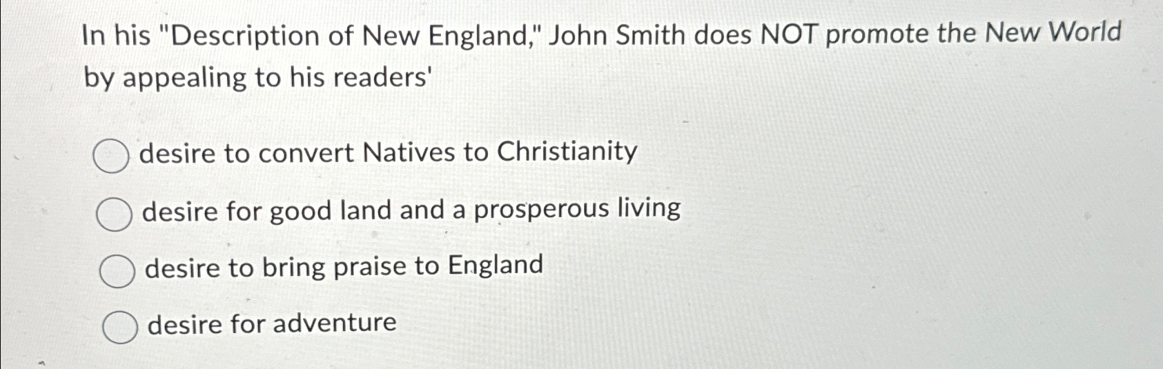Solved In his "Description of New England," John Smith does | Chegg.com