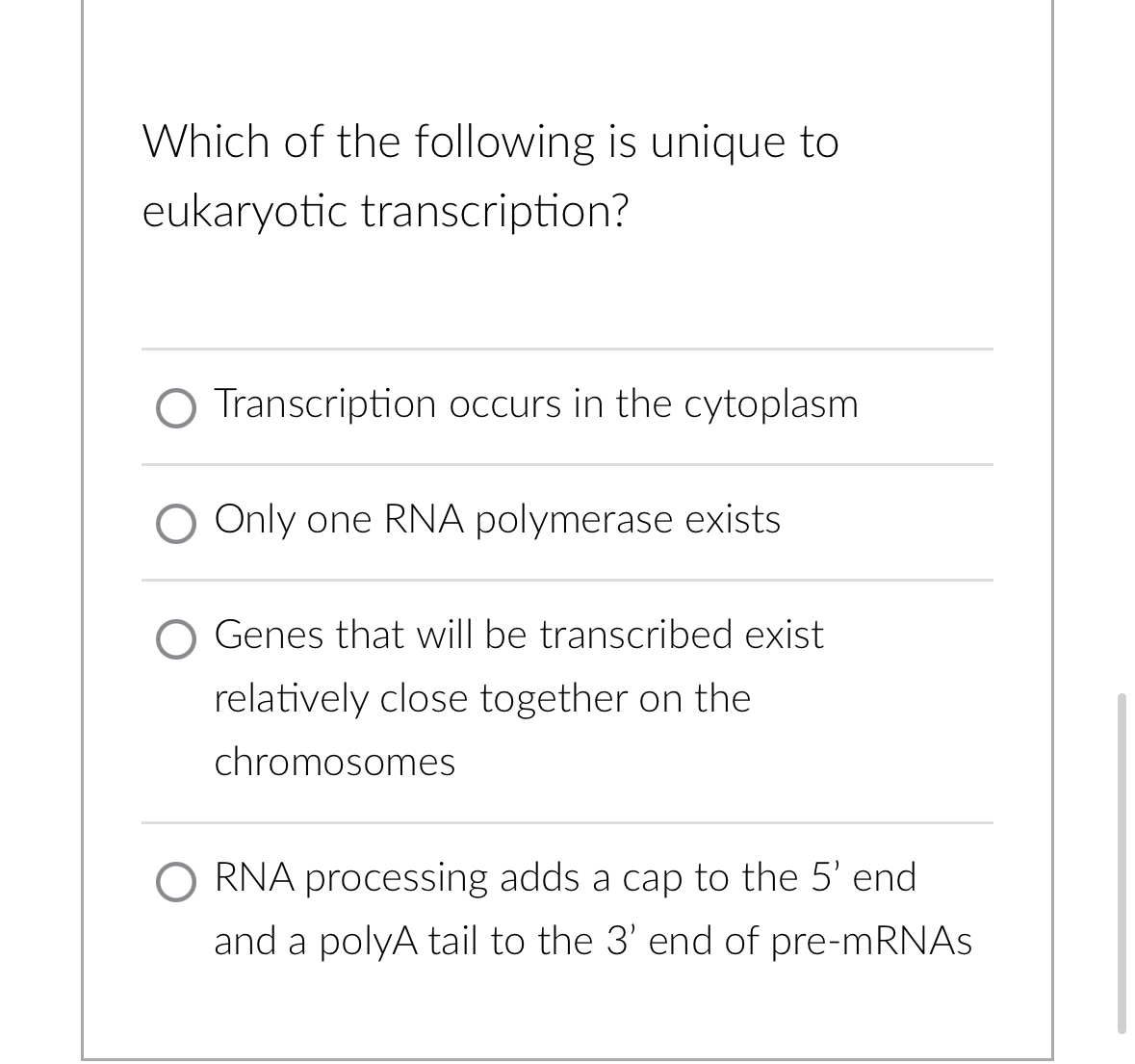 Solved Which of the following is unique to eukaryotic | Chegg.com