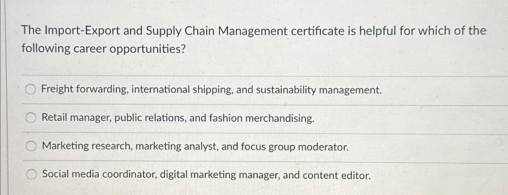 Solved The Import-Export and Supply Chain Management | Chegg.com