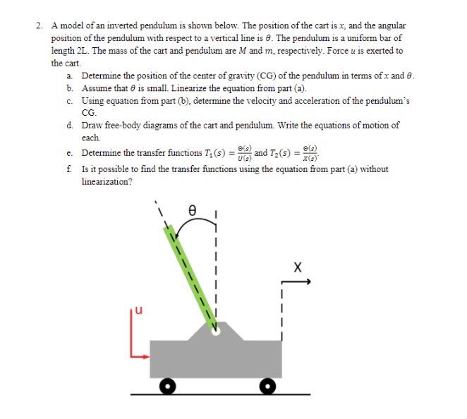 Solved 2. A model of an inverted pendulum is shown below. | Chegg.com