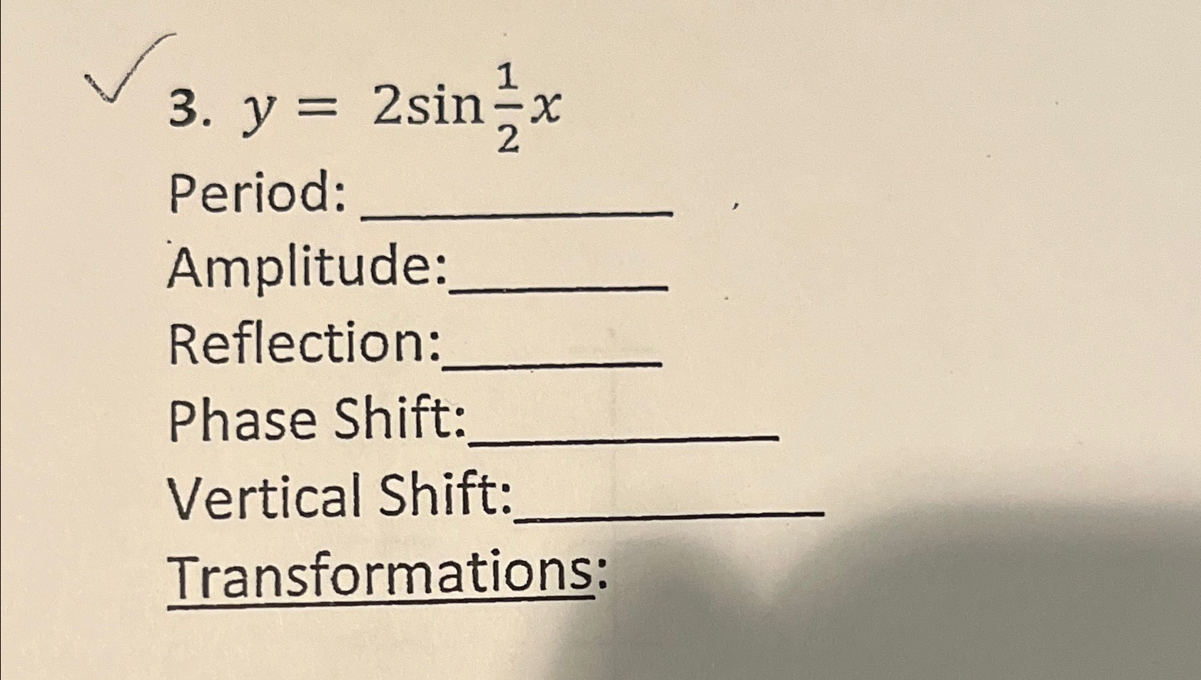 Solved y=2sin(12x)Period:Amplitude:Reflection:Phase | Chegg.com