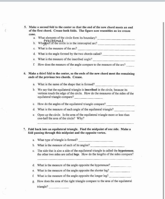 Solved CIRCLE ACTIVITY 1. Using the paper circle, fold the | Chegg.com