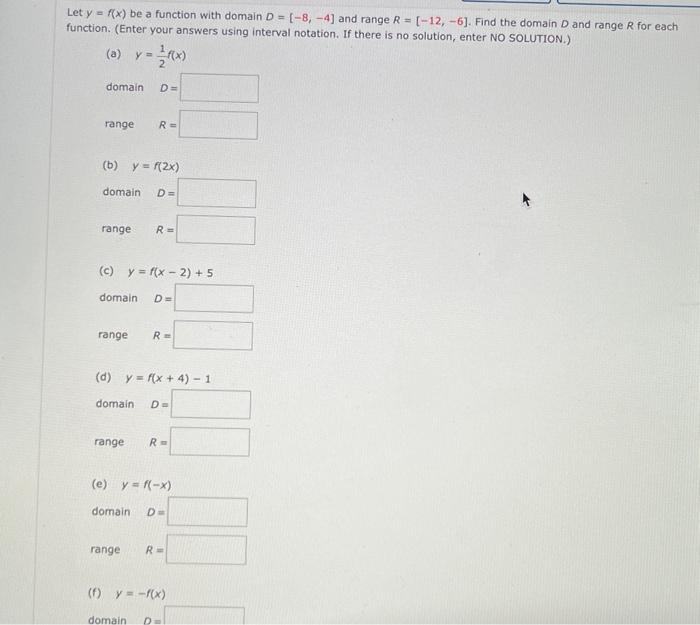 Solved Let y=f(x) be a function with domain D=[−8,−4] and | Chegg.com