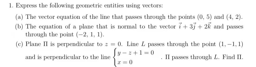 Solved 1. Express the following geometric entities using | Chegg.com