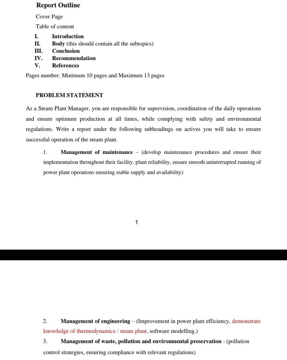 Solved Report Outline Cover Page Table of content I. | Chegg.com