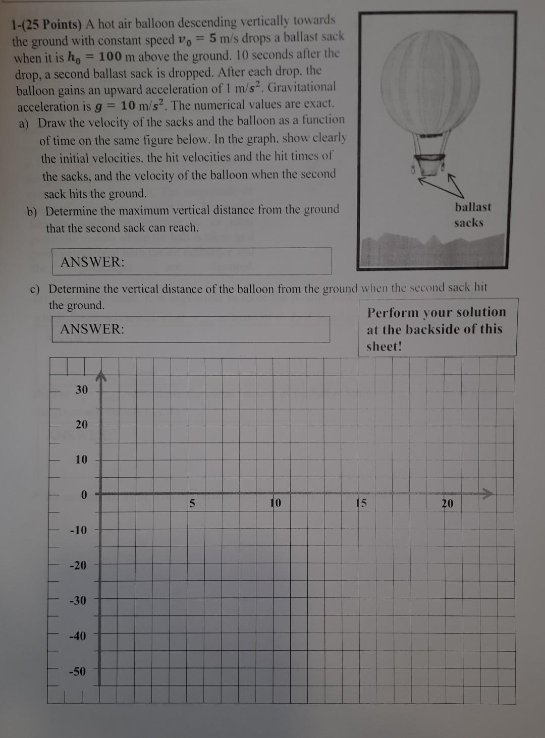 1-(25 Points) A hot air balloon descending vertically | Chegg.com