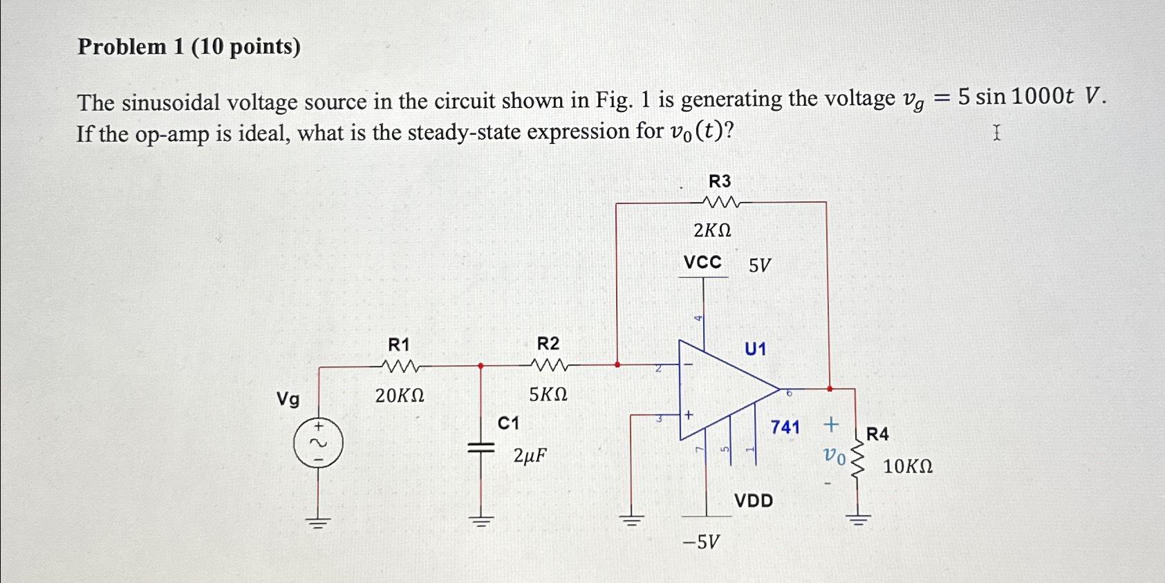 Solved Problem 1 (10 ﻿points)The sinusoidal voltage source | Chegg.com