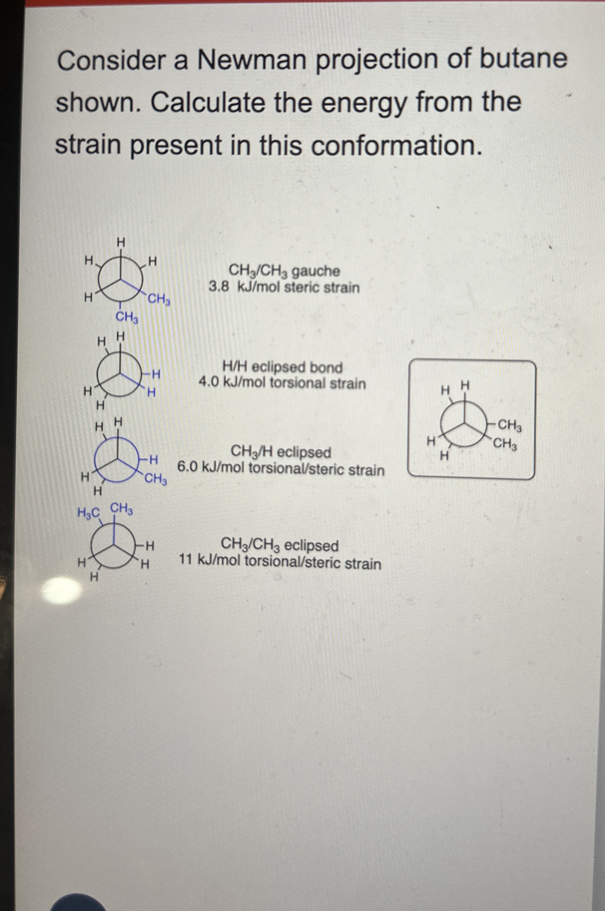 Solved Consider a Newman projection of butane shown. | Chegg.com