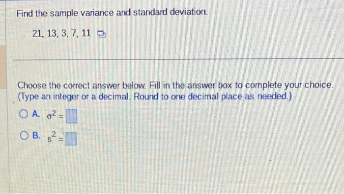 Solved Find the sample variance and standard deviation. | Chegg.com