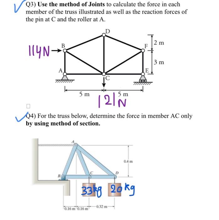 Solved Q3) Use the method of Joints to calculate the force | Chegg.com
