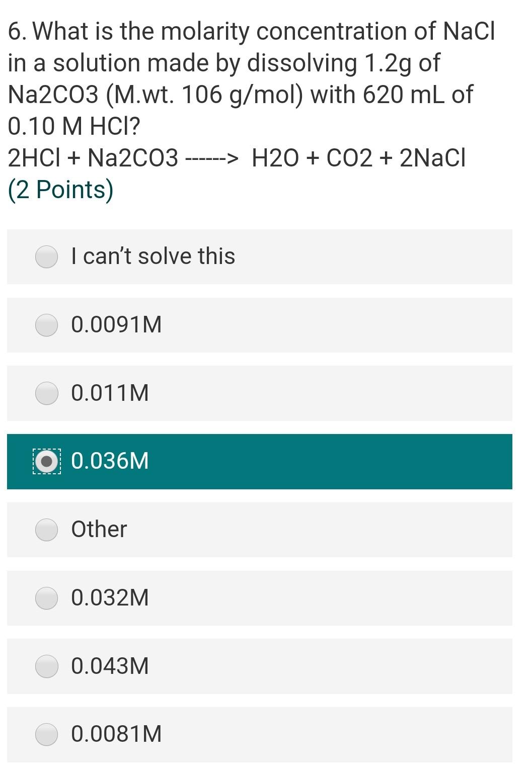 Solved 6. What is the molarity concentration of NaCl in a | Chegg.com