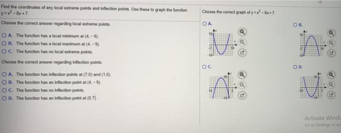 Solved Choose the correct graph of y2-8x +7 ΟΑ Find the | Chegg.com
