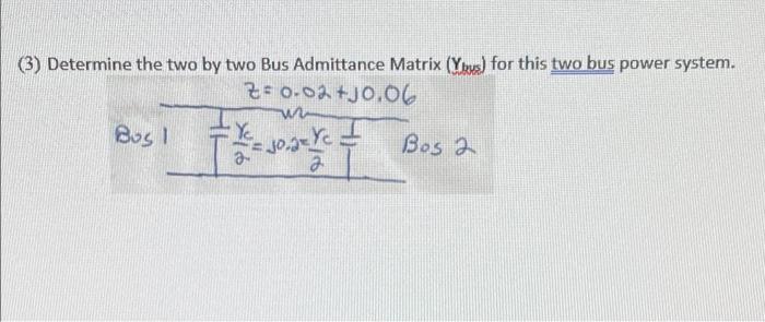 Solved (3) Determine the two by two Bus Admittance Matrix | Chegg.com