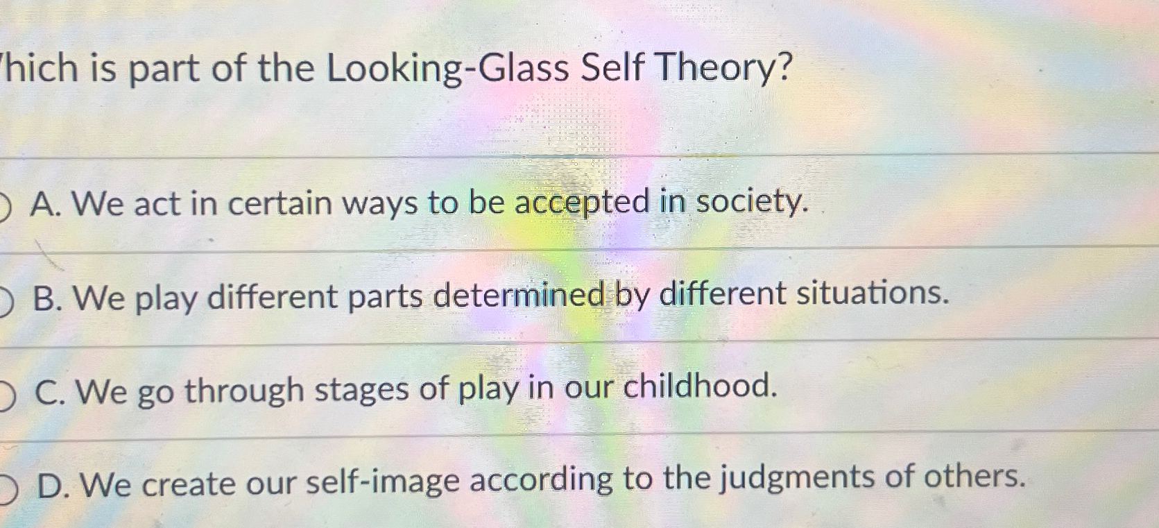 Solved hich is part of the Looking-Glass Self Theory?A. ﻿We | Chegg.com
