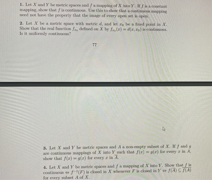 Solved 1. Let X and Y be metric spaces and f a mapping of X | Chegg.com