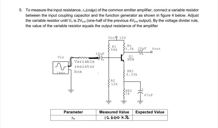 Solved 5. To measure the input resistance, rin (stage) of | Chegg.com