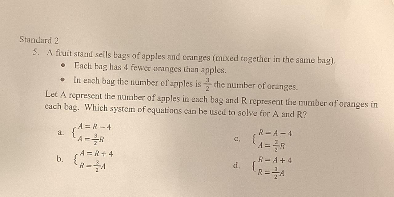 Solved Standard 25. ﻿A fruit stand sells bags of apples and | Chegg.com
