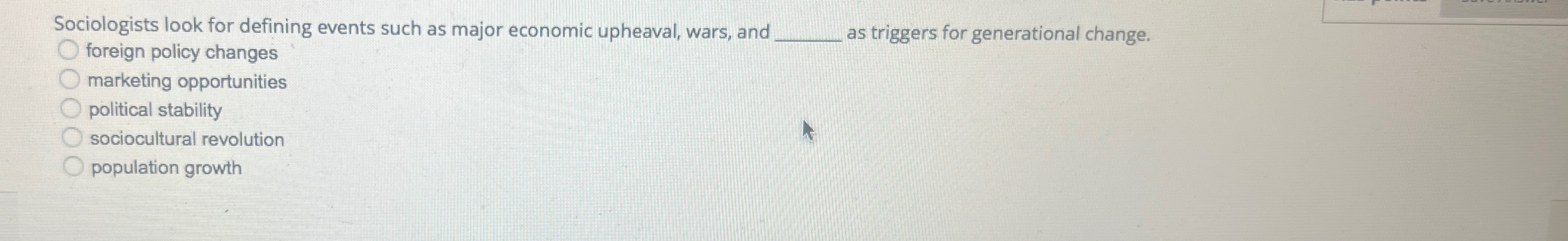 Solved Sociologists look for defining events such as major | Chegg.com