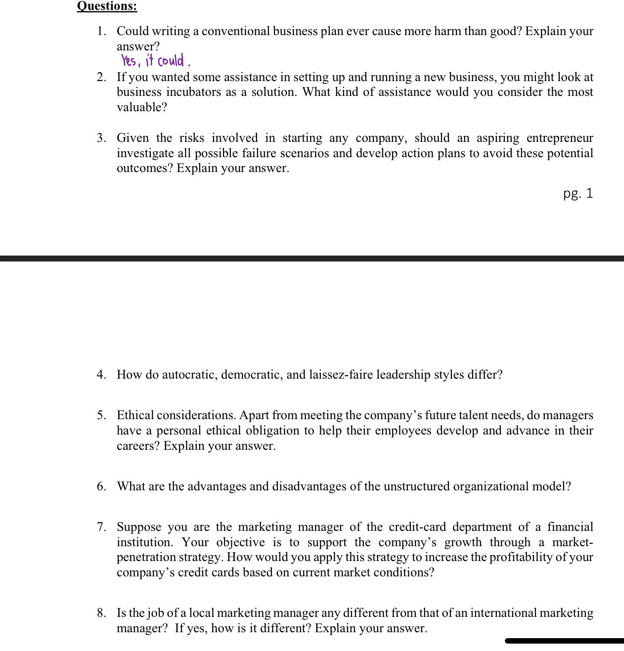 Solved 1. ﻿Could writing a conventional business plan ever | Chegg.com