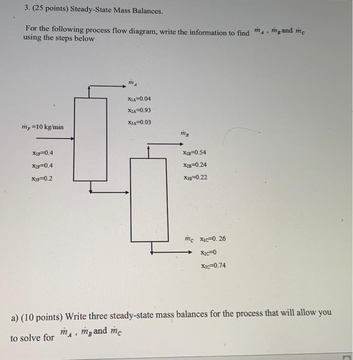 Solved 3. ( 25 points) Steady-State Mass Balances. For the | Chegg.com
