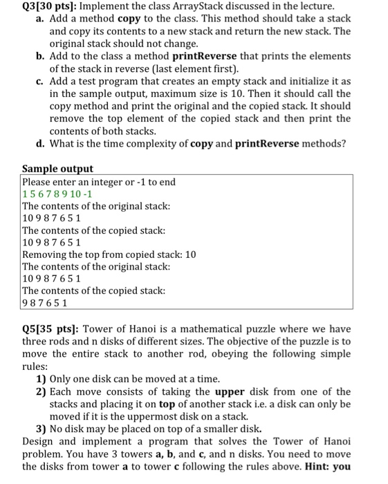 Solved Q3[30 pts): Implement the class ArrayStack discussed | Chegg.com