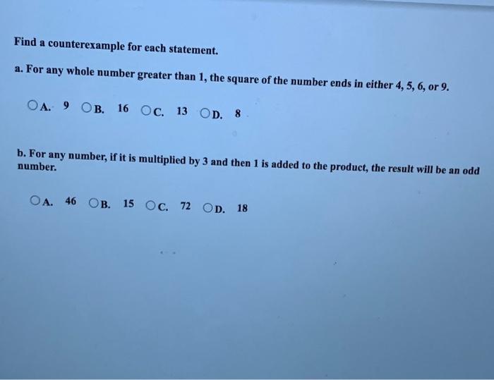 Solved Find a counterexample for each statement. a. For any | Chegg.com